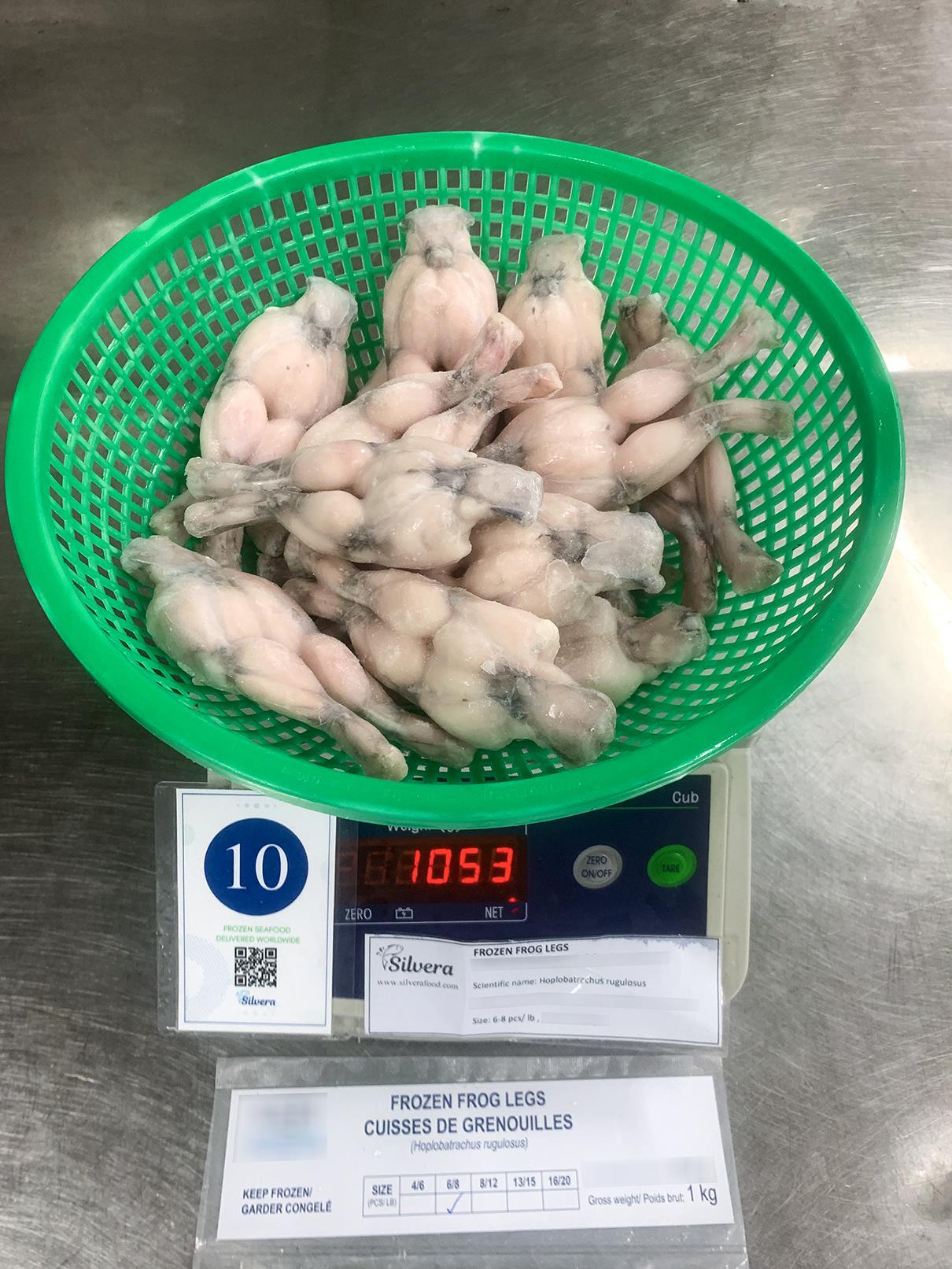 A shipment of frozen frog legs for the Canadian market